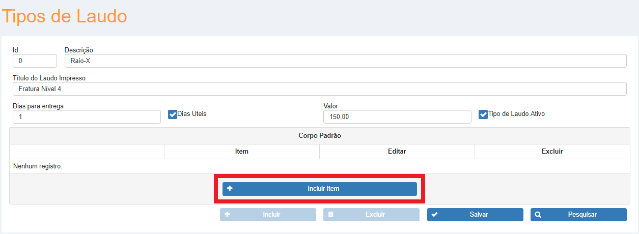 Cadastrando tipos de laudo – Central de Ajuda Vetus