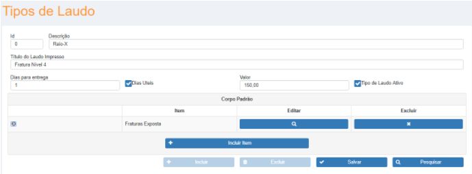 Cadastrando tipos de laudo – Central de Ajuda Vetus